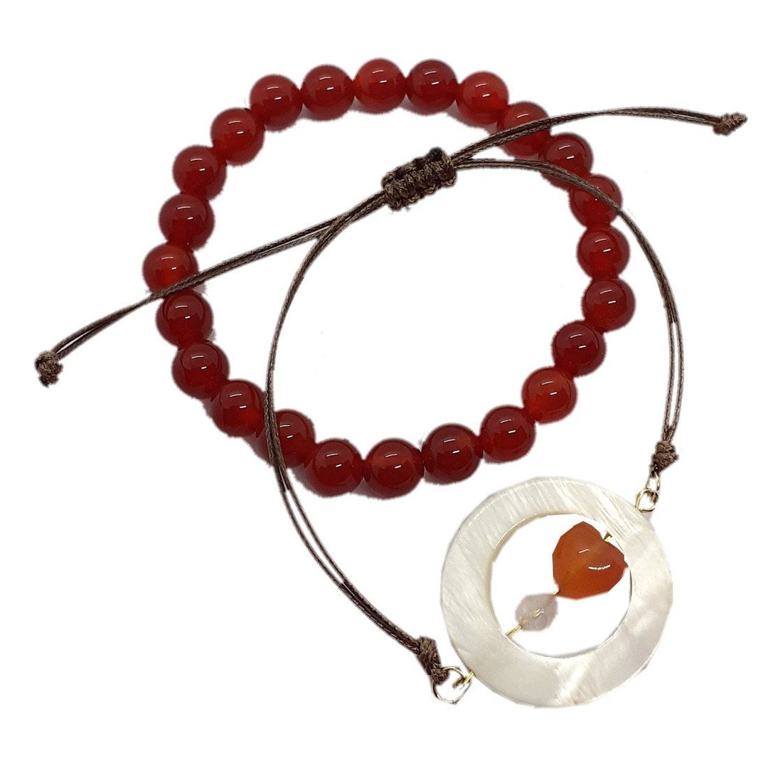 Karnelian Bracelet Set | 1 Ball Band, 1 Mother-of-pearl Disc Stone ...