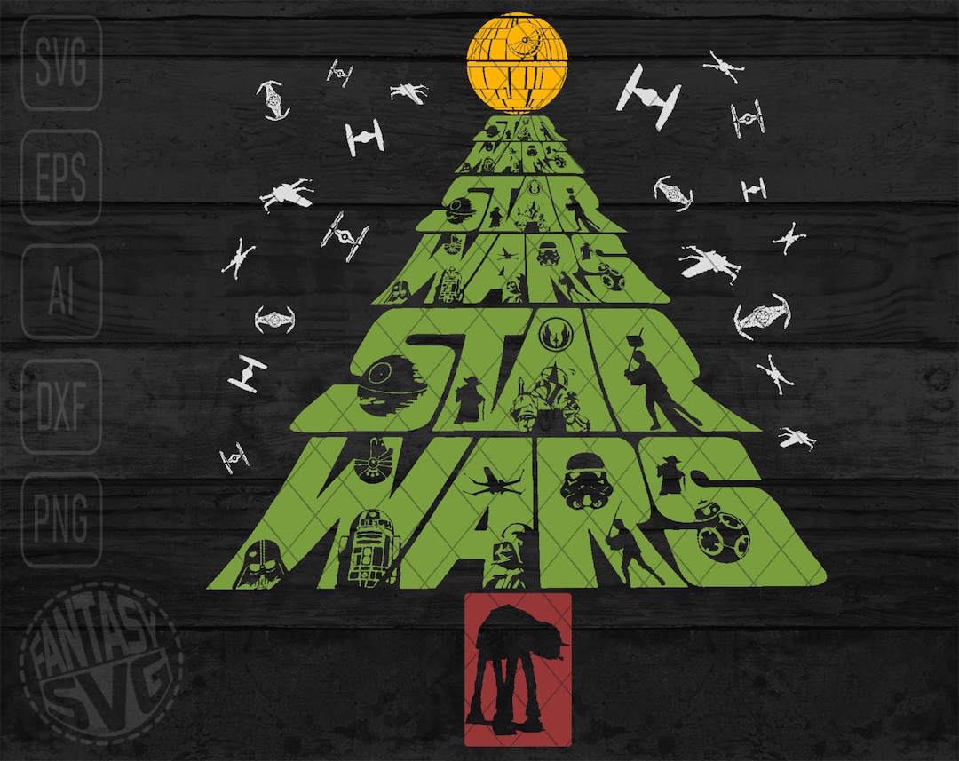 Star Wars Merry Christmas Tree SVG PNG Cut Files Vector Editable ...