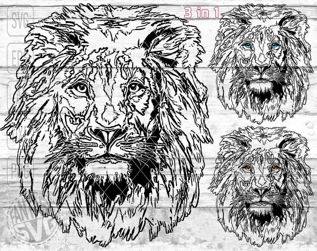 Lion Head Face King Leo Funny Animal 3in1 SVG PNG Drawing - Etsy