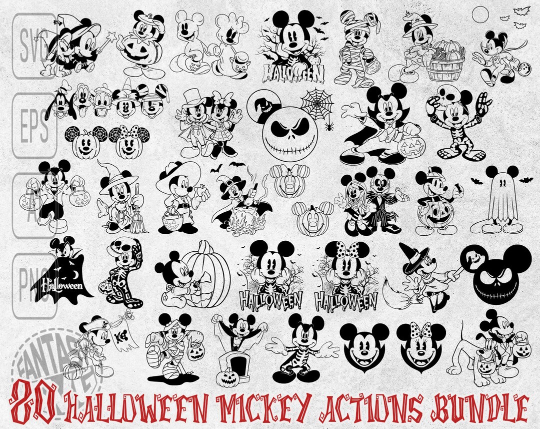 80 Halloween Actions Bundle Mickey Minnie Mouse Friends Tale - Etsy