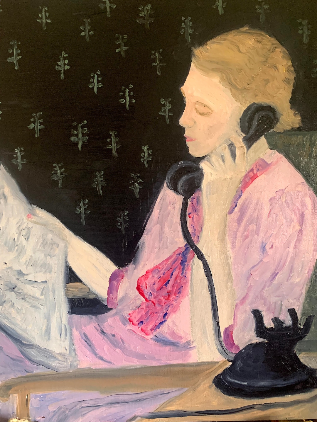 An Original Oil Painting the Telephone Call - Etsy