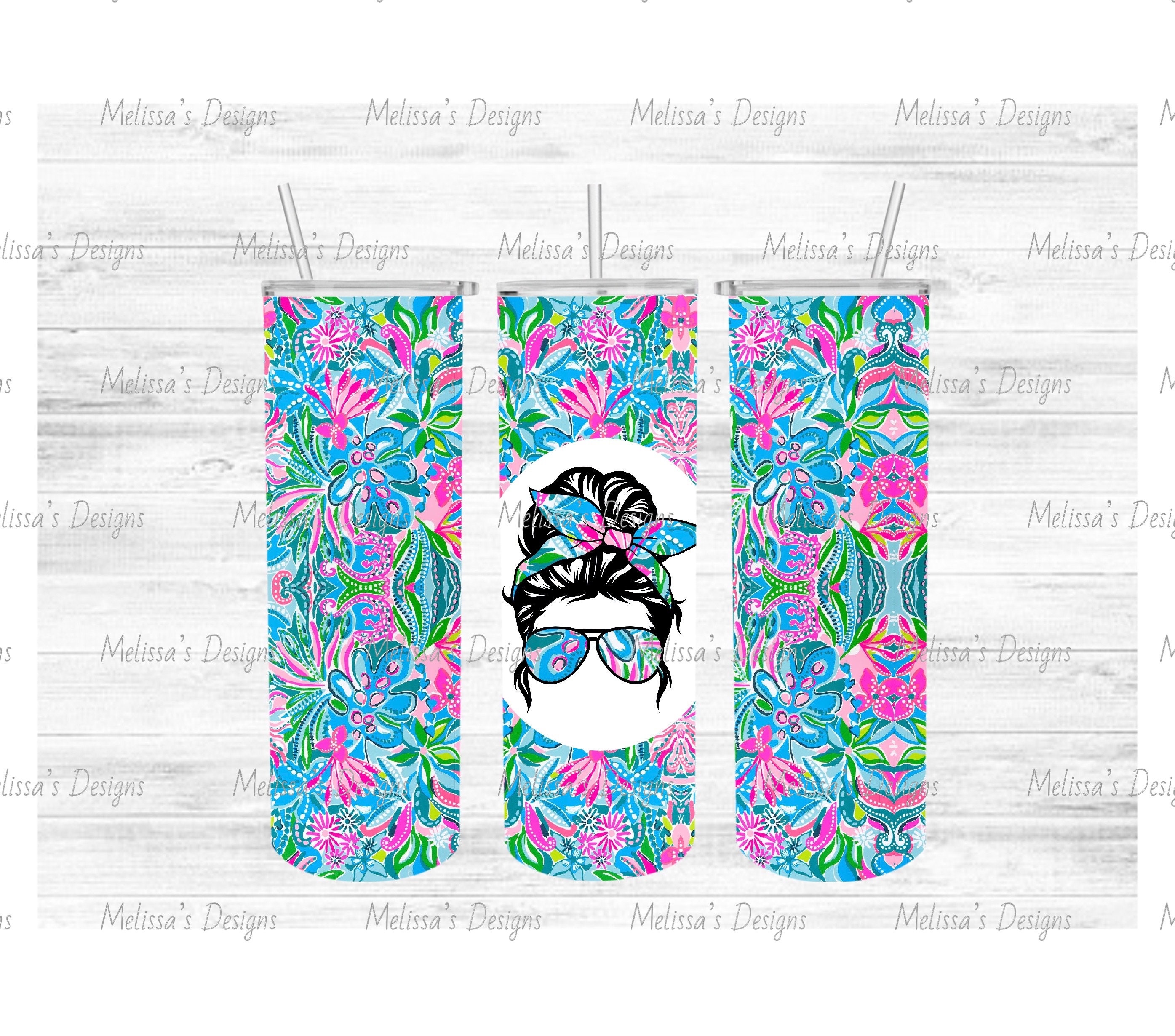 20oz Skinny Tumbler//lilly Inspired//messy Bun - Etsy