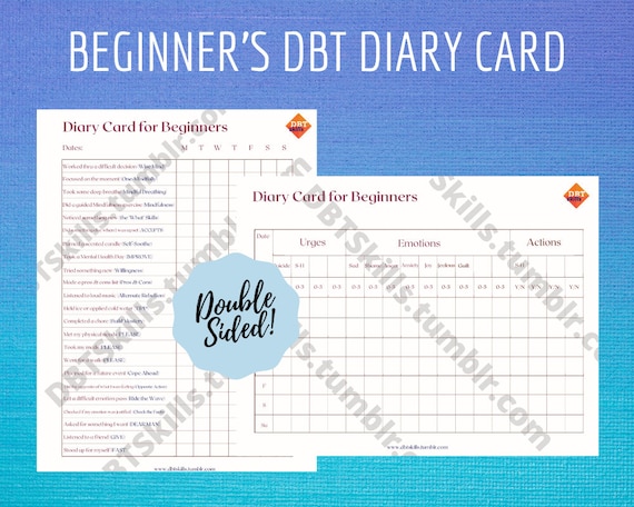DBT Diary Card for Beginners - Etsy