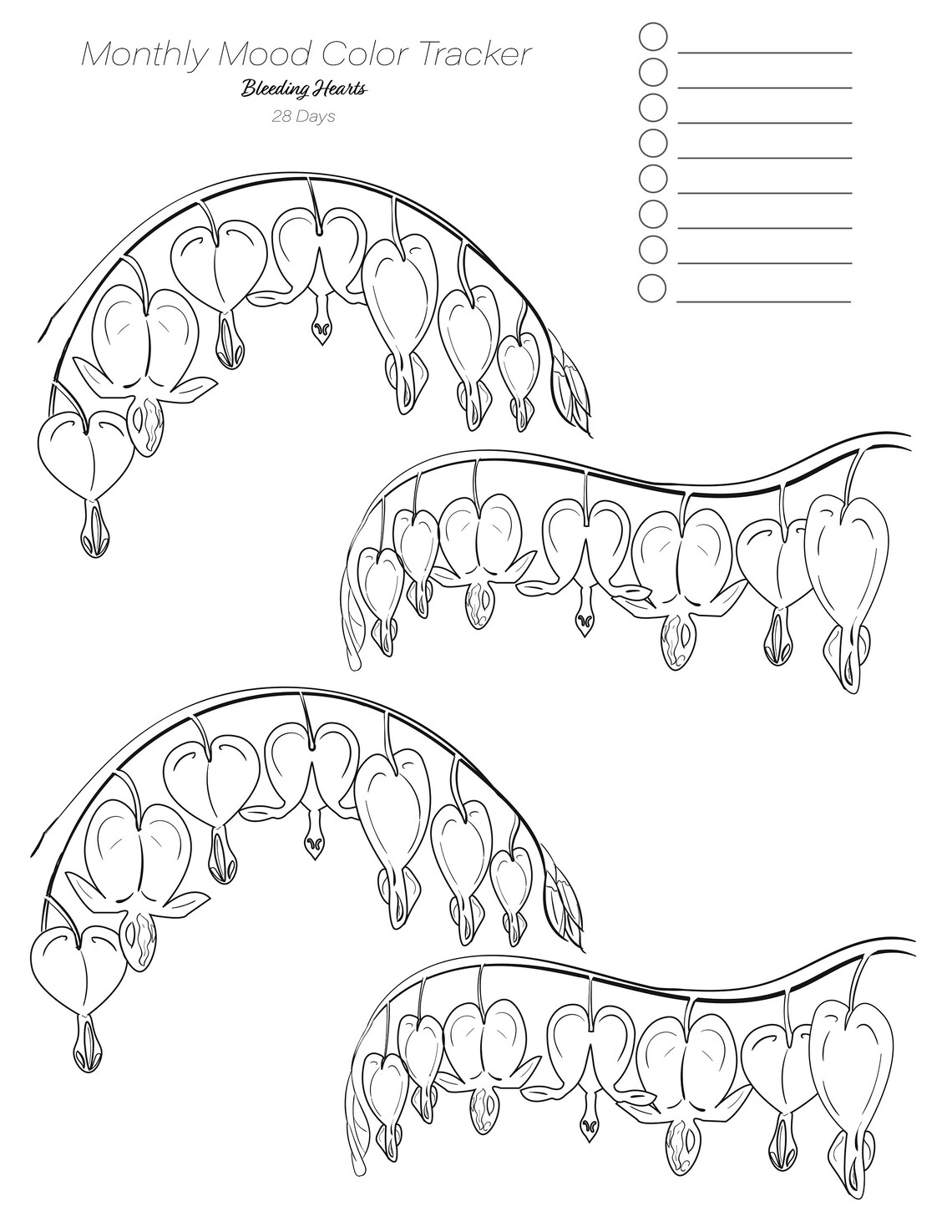 Monthly Mood Tracker Flower Coloring Adult coloring pages | Etsy