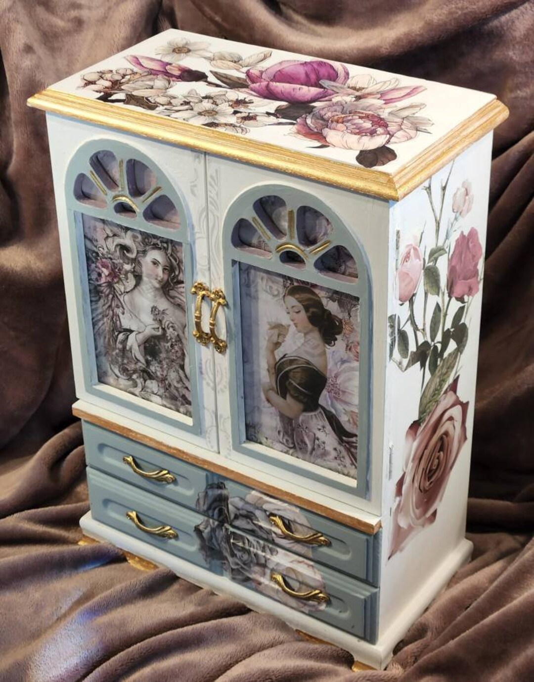 Large 15.5 Inches Tall Fairy Ladies and Floral White and Blue 5 Drawer ...