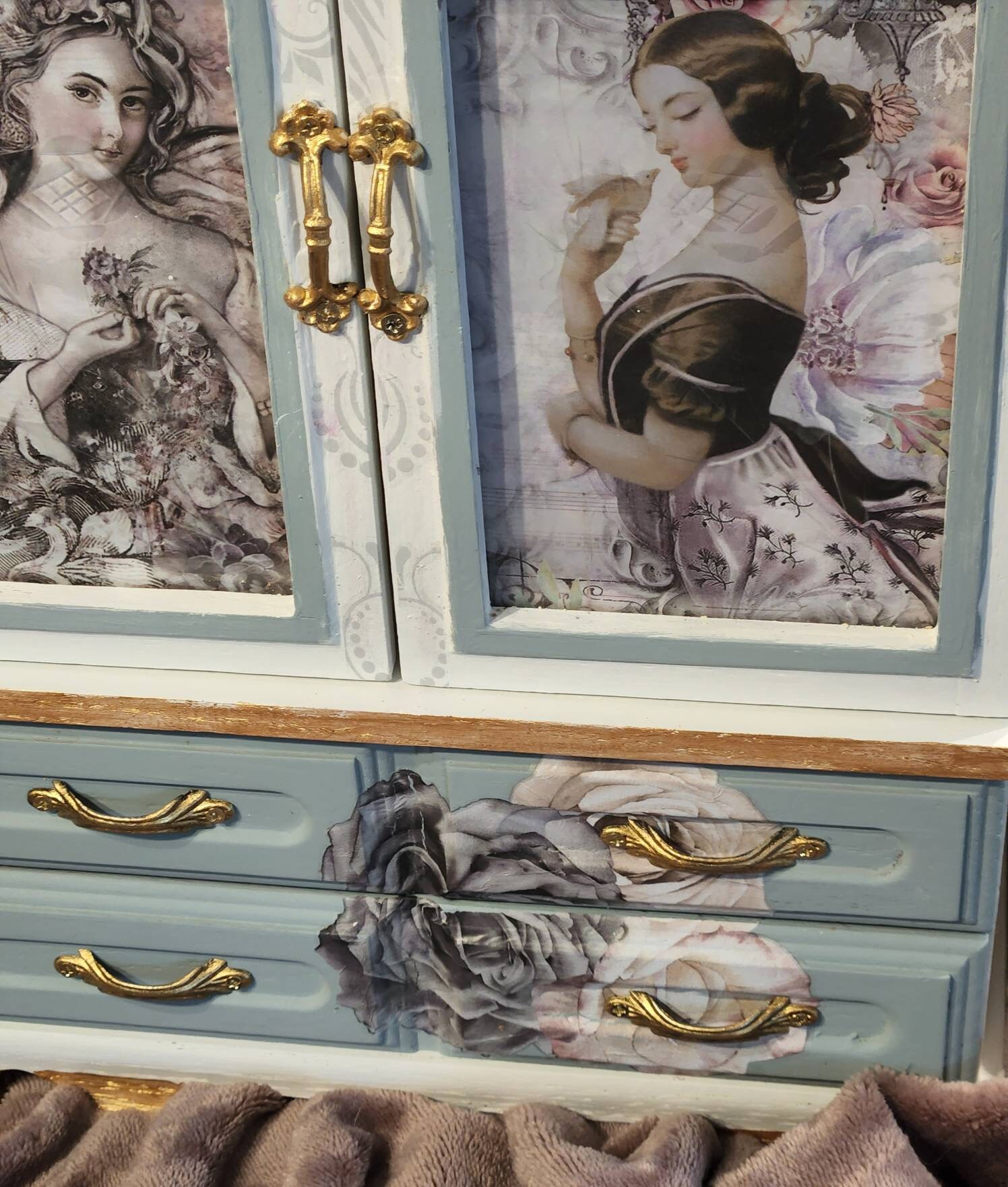 Large 15.5 Inches Tall Fairy Ladies and Floral White and Blue 5 Drawer ...