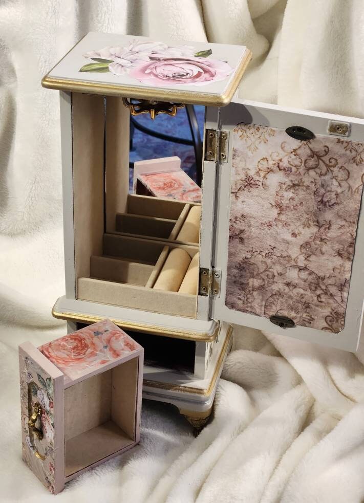 Handpainted Beige and Pink Jane Austen Themed Jewelry Keepsake Box With ...