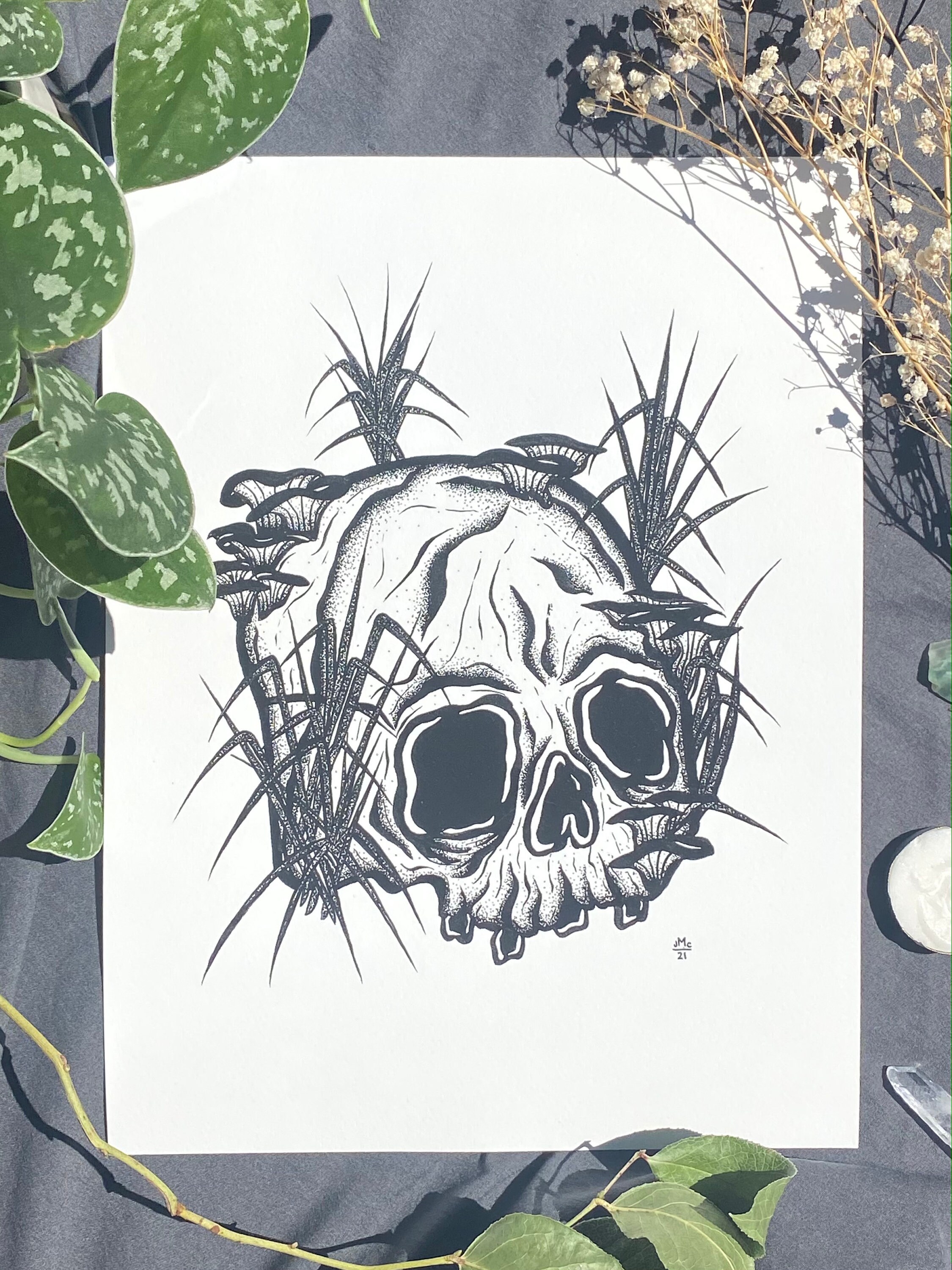 Swamp Skull Fine Art Print Wall Hanging Black Linework | Etsy