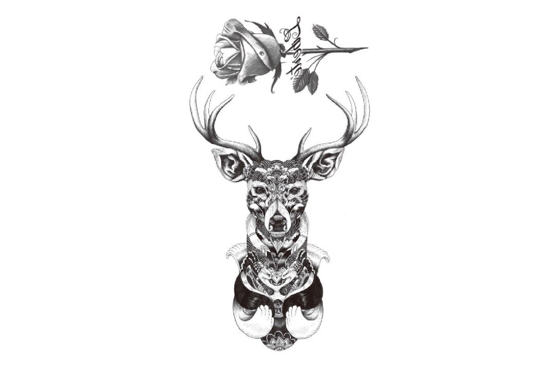 Antelope Temporary Tattoo, Antelope Flower Temporary Tattoo, Antelope ...