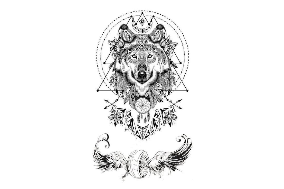 Wolf Temporary Tattoo, Wolf Flower Tattoo, Wolf Wing Tattoo, Festival Tattoo, Wolf Arrow Tattoo ...