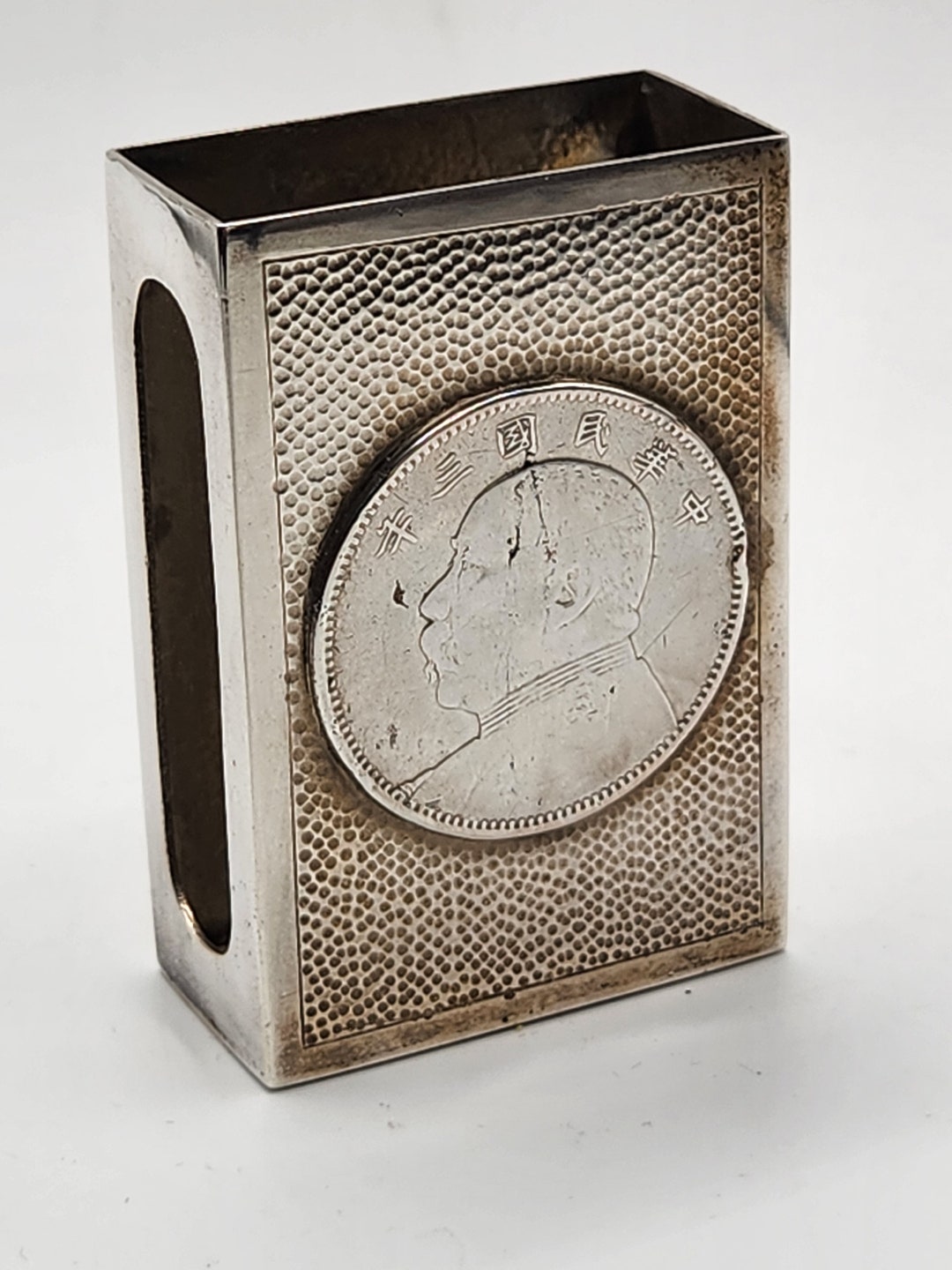 Chinese Silver Match Safe With Yuan Shih Kai Fatman 1914 Silver Dollar ...