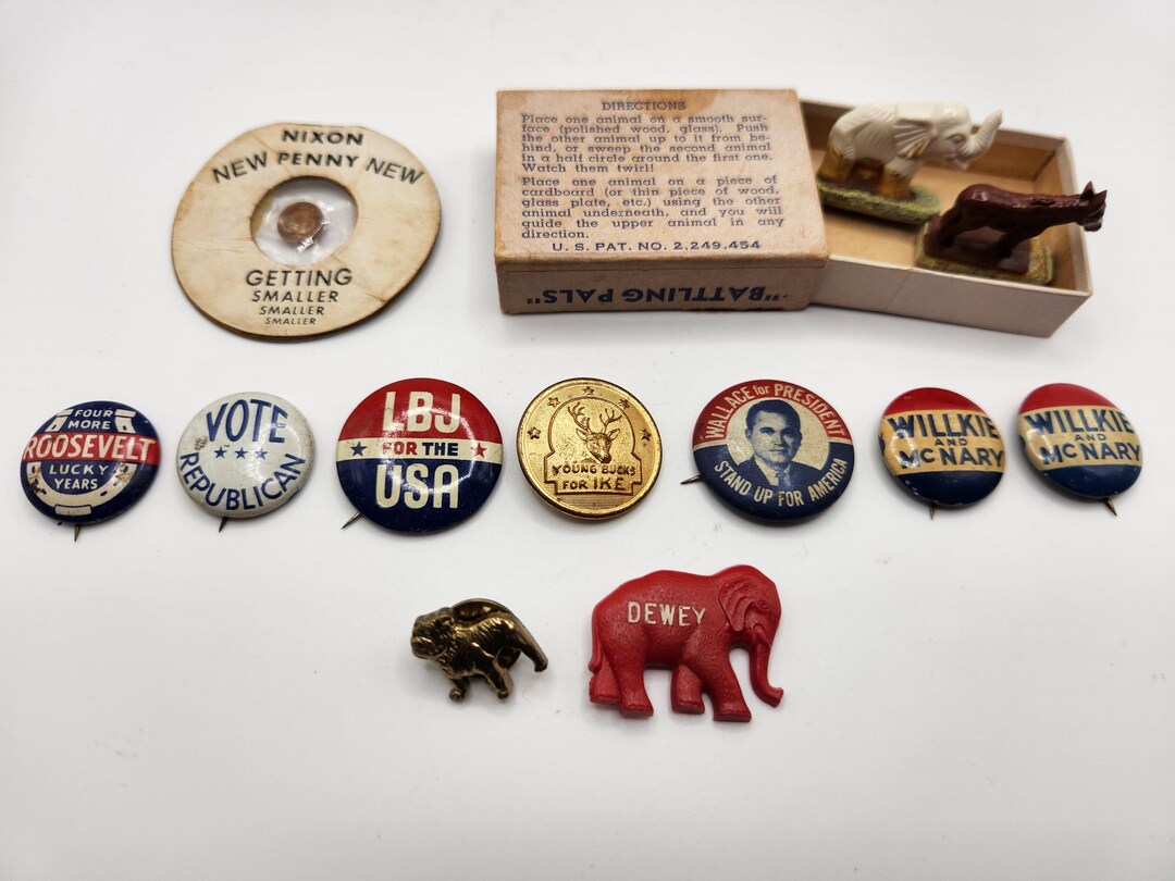 Collection of Vintage Political Pins, Some Rare, Plus a battling Pals ...