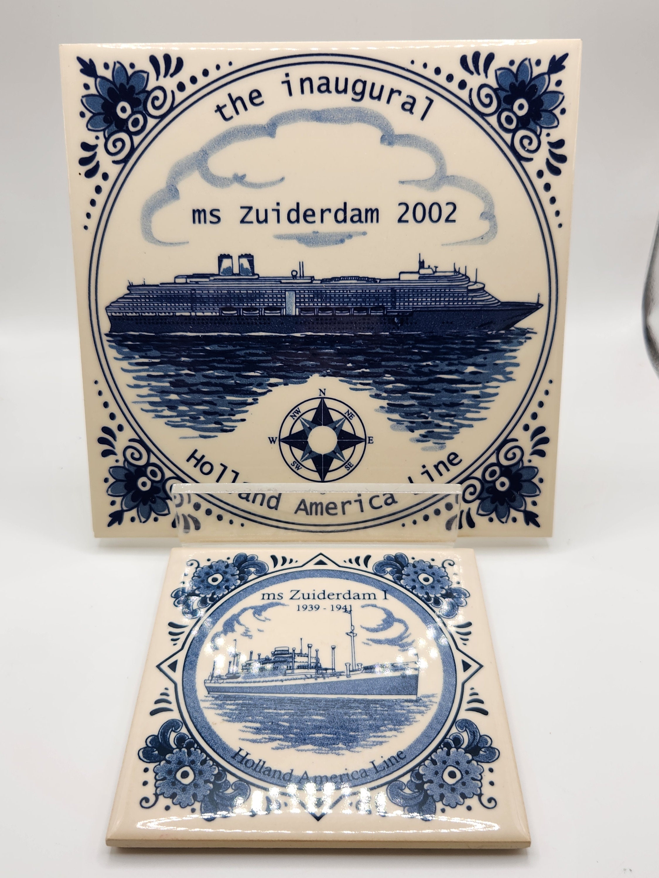 Pair of Delft Blue Ceramic Tiles - MS Zuiderdam Cruise Ship(s) - Etsy