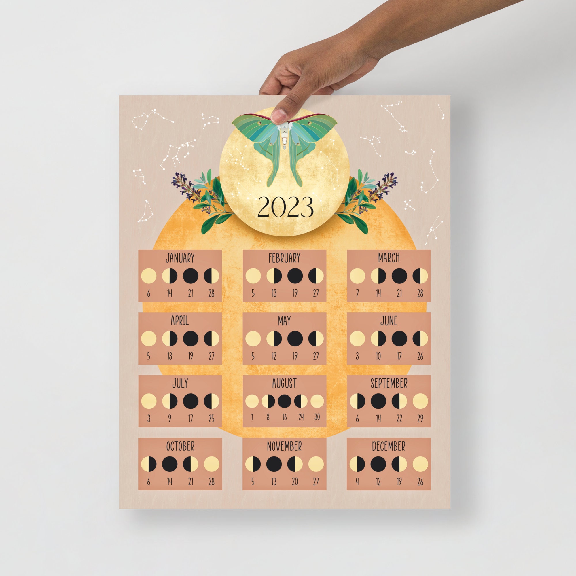 2023 Lunar Calendar Track the Phases of the Moon Luna Moth Quality ...