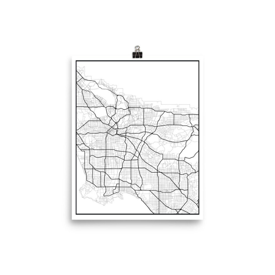 Los Angeles Simple Line Map Poster Black and White Los Angeles ...