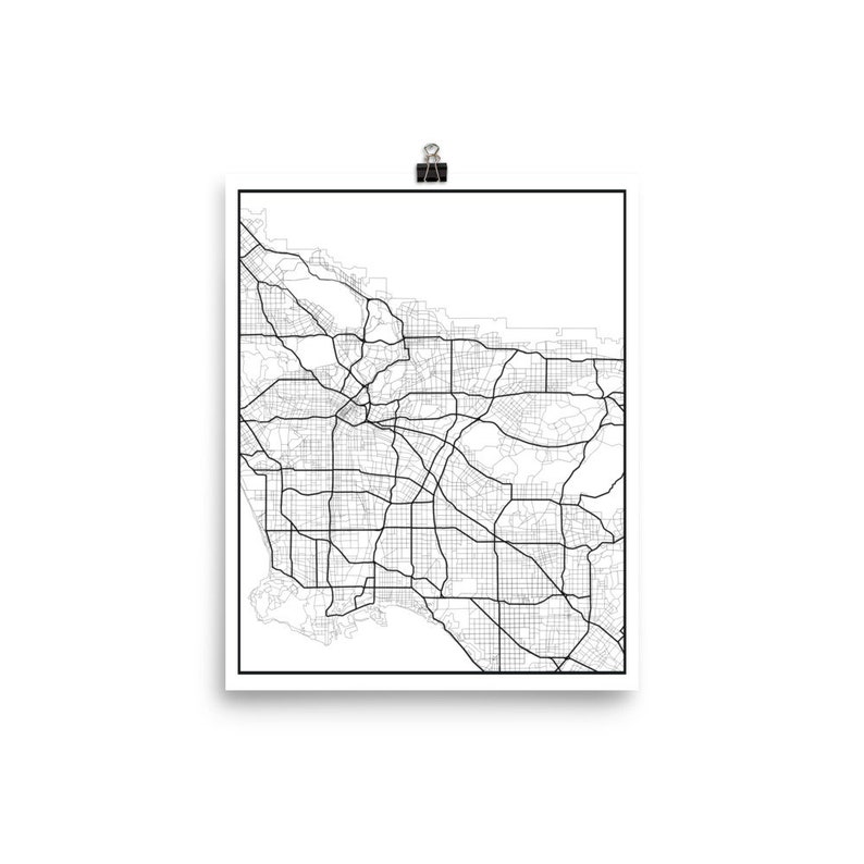 Los Angeles Simple Line Map Poster Black and White Los Angeles ...