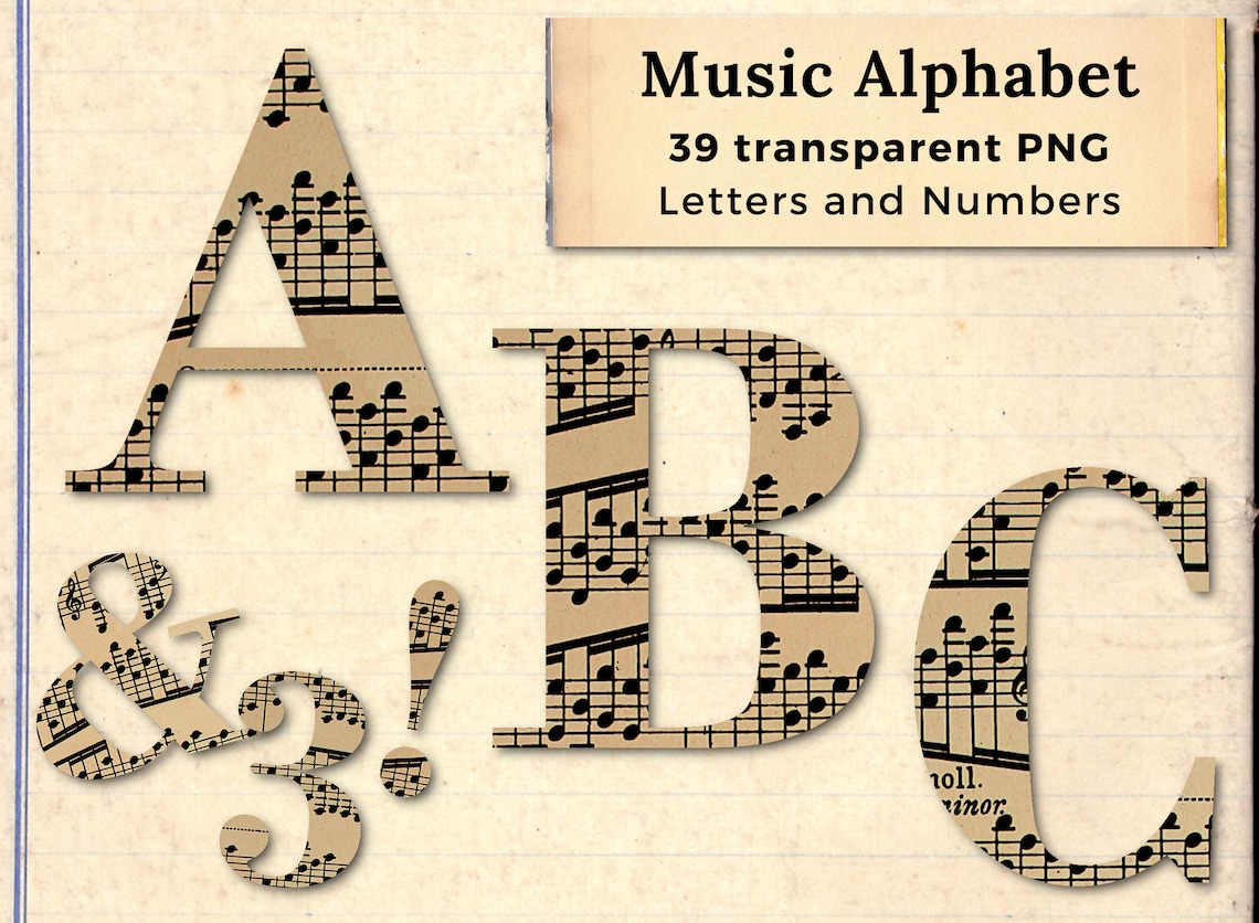 Sheet Music Alphabet PNG 39 Letters Numbers and Symbols - Etsy