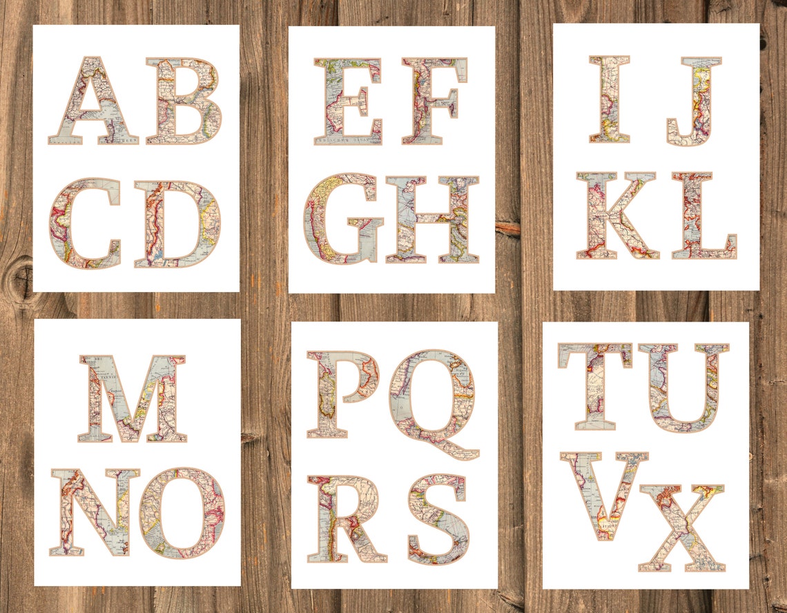 Printable PDF Map Alphabet Vintage Map Letters Digital Alphabet Letter ...