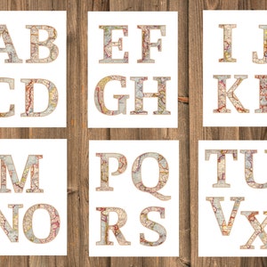 Printable PDF Map Alphabet | Vintage Map Letters | Digital Alphabet ...