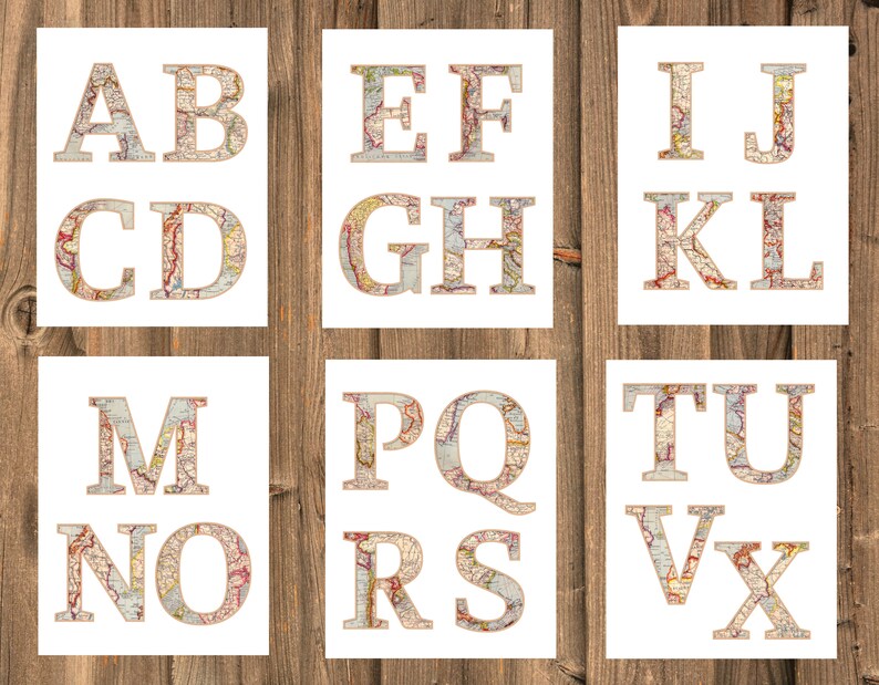 Printable PDF Map Alphabet Vintage Map Letters Digital Alphabet Letter ...