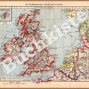 Printable Great Britain Map JPG and PDF vintage Map UK & | Etsy