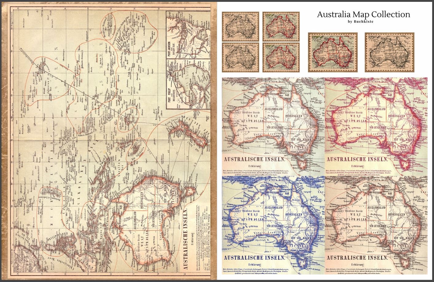 Printable Australia Map Vintage JPG and PDF| Australia Map for ...