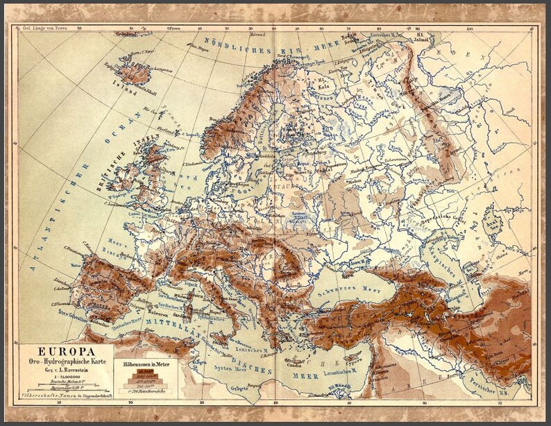 Printable Europe Maps JPG and PDF | Vintage Map Europe for Scrapbooking ...