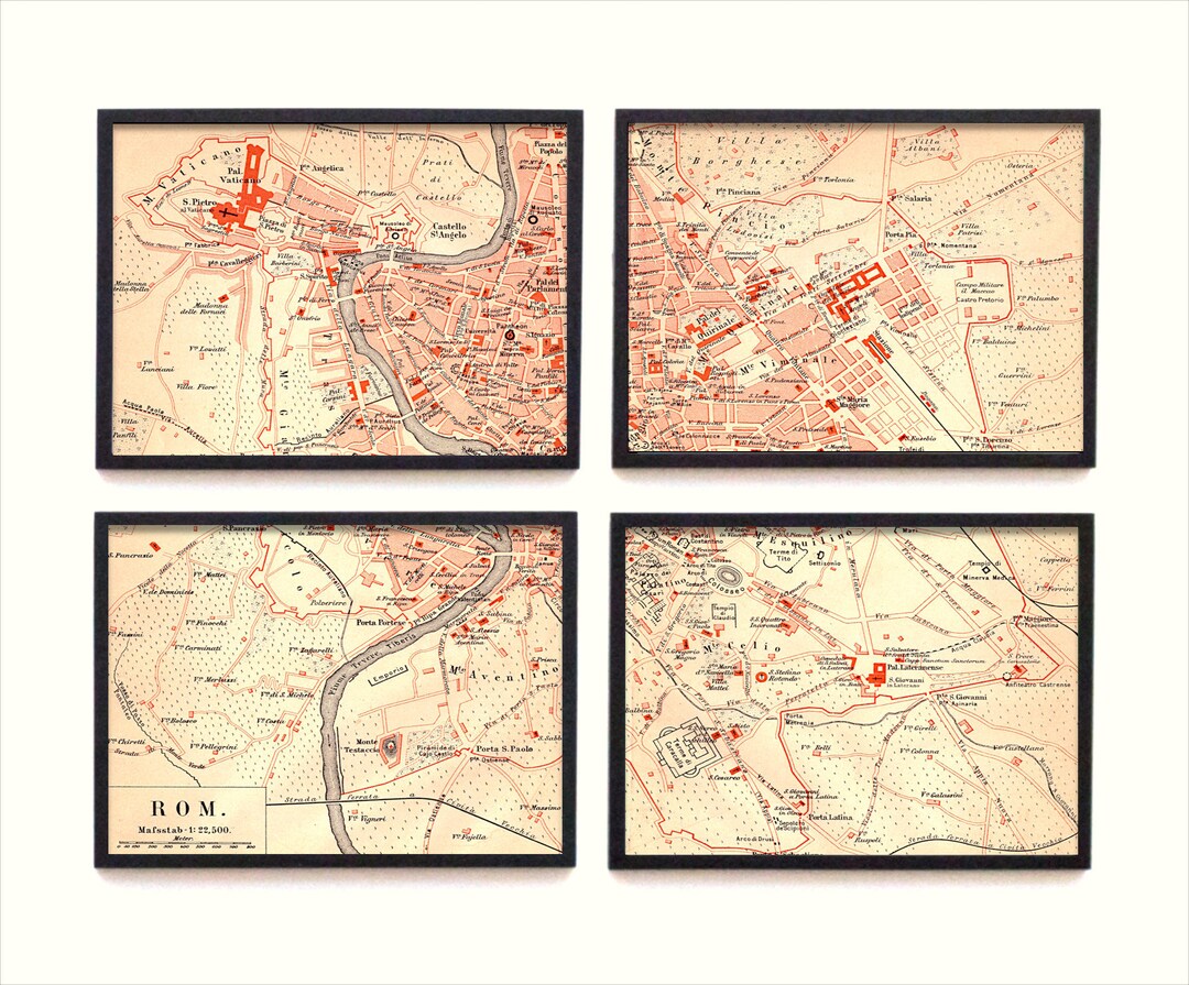 Small Antique Rome Map Mosaik From 1875 36cm X 26cm | Fast Last Minute ...