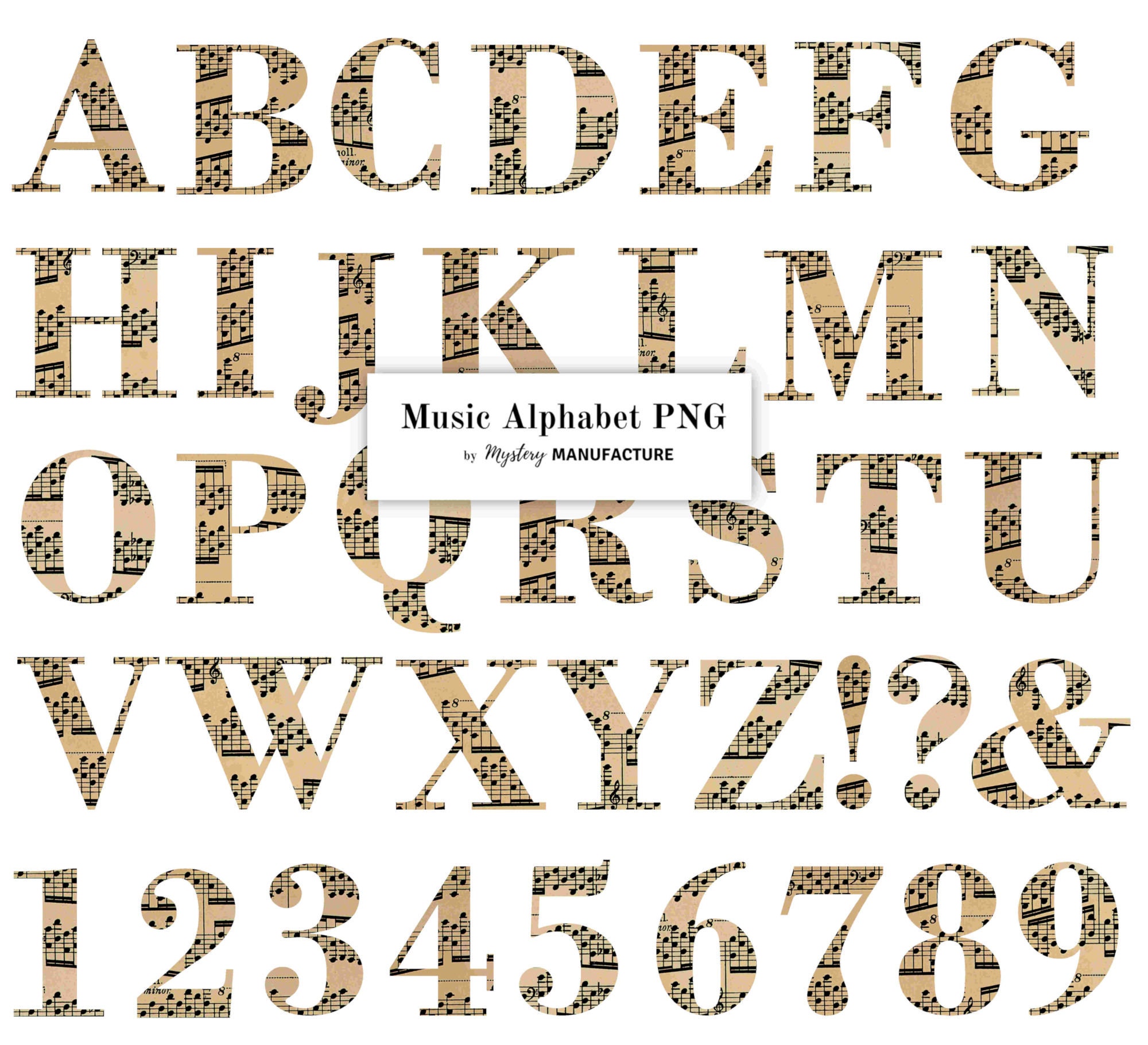Sheet Music Alphabet PNG 39 Letters, Numbers and Symbols With ...