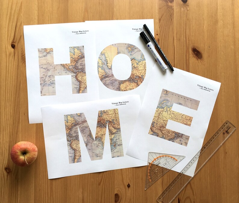 PDF Printable Map Alphabet Digital Vintage Map Letters Party Banner ...