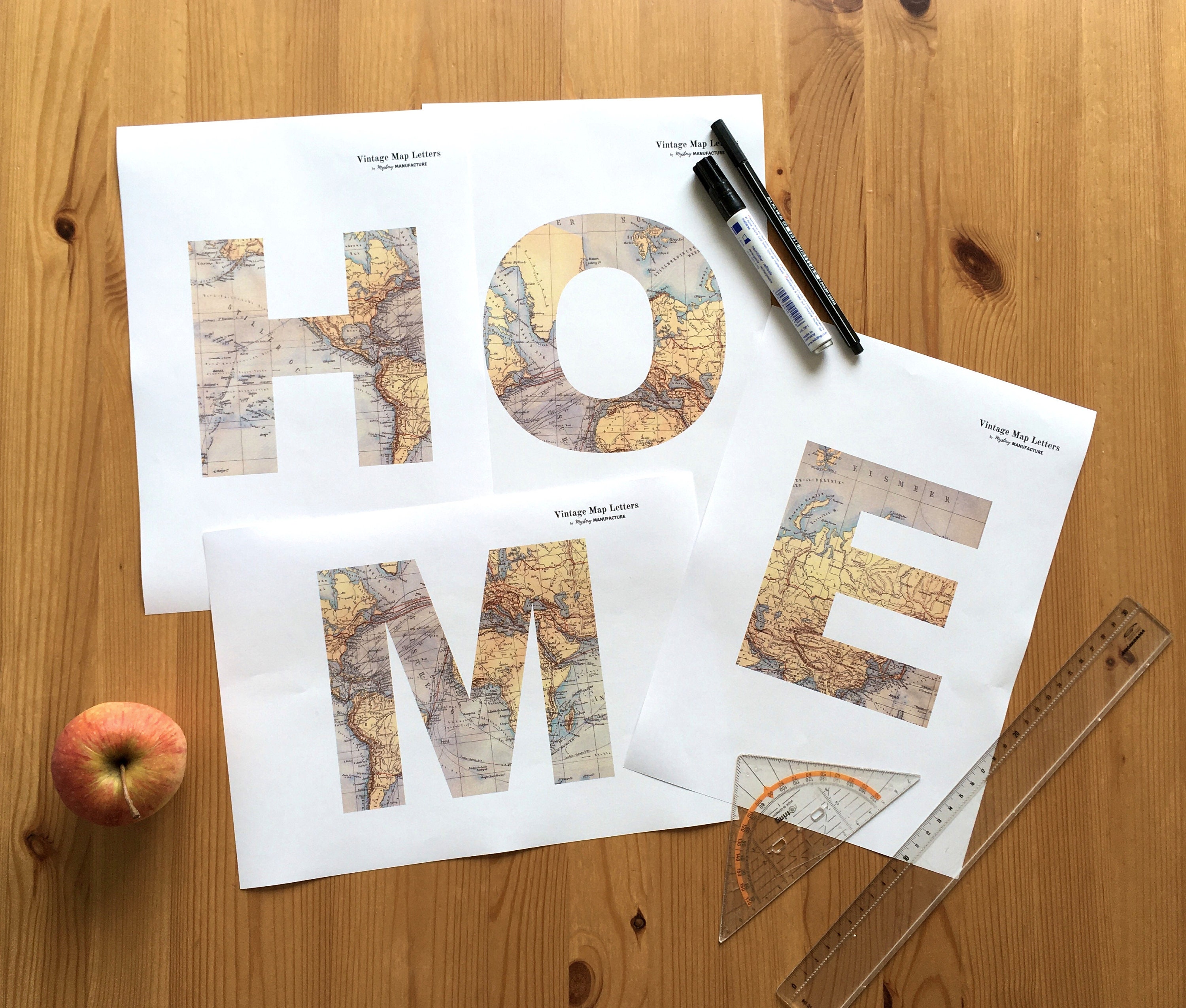 PDF Printable Map Alphabet | Digital Vintage Map Letters | Party Banner ...