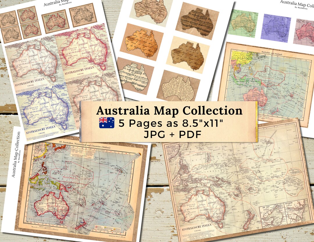 Printable Australia Map Vintage JPG and PDF| Australia Map for ...
