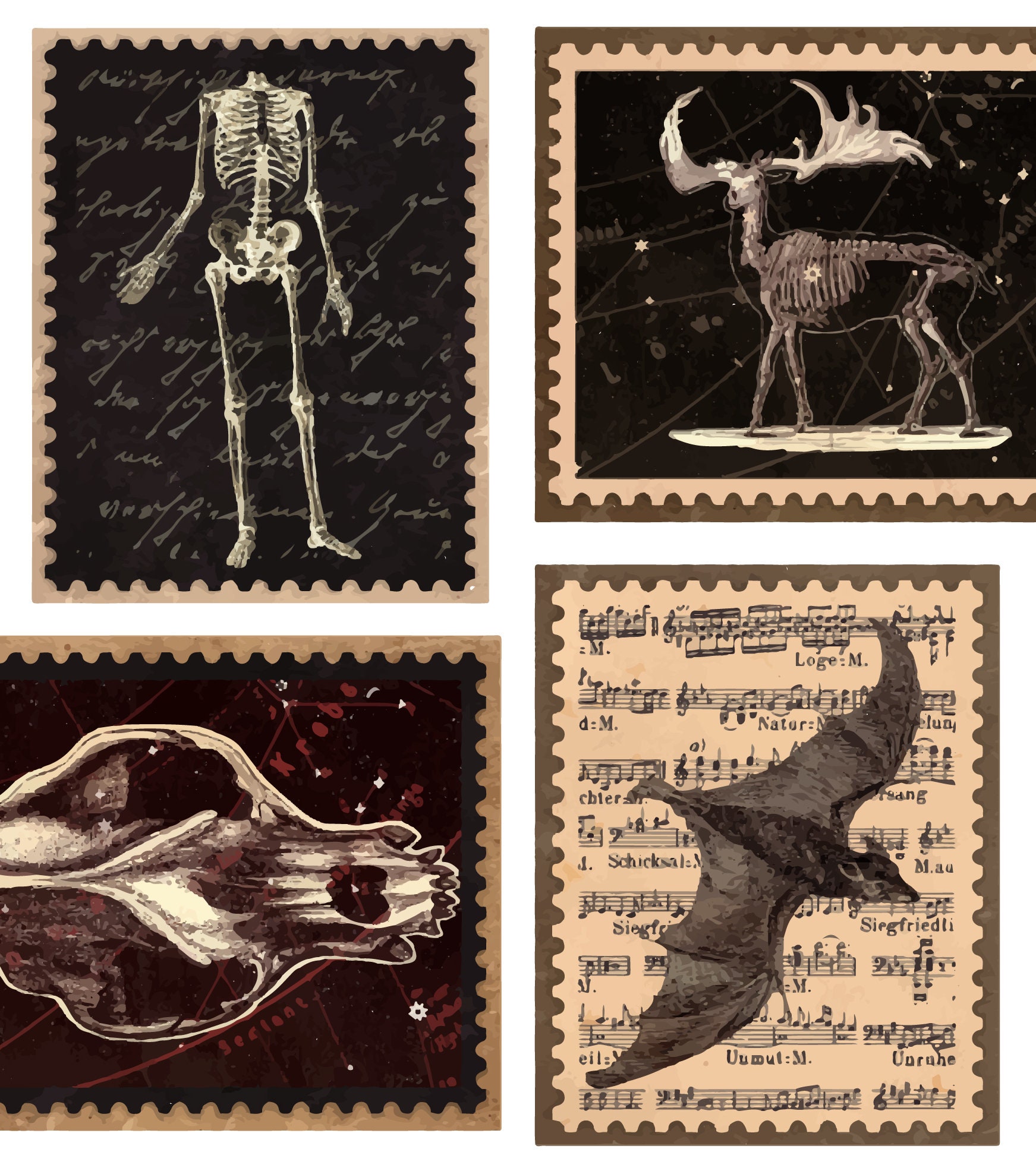 Faux Stamps for Halloween in JPG and PDF | Creepy Vintage Stamps for ...