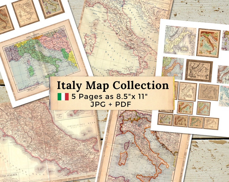 Printable Italy Map Vintage JPG and PDF| Italy Map for Scrapbooking ...