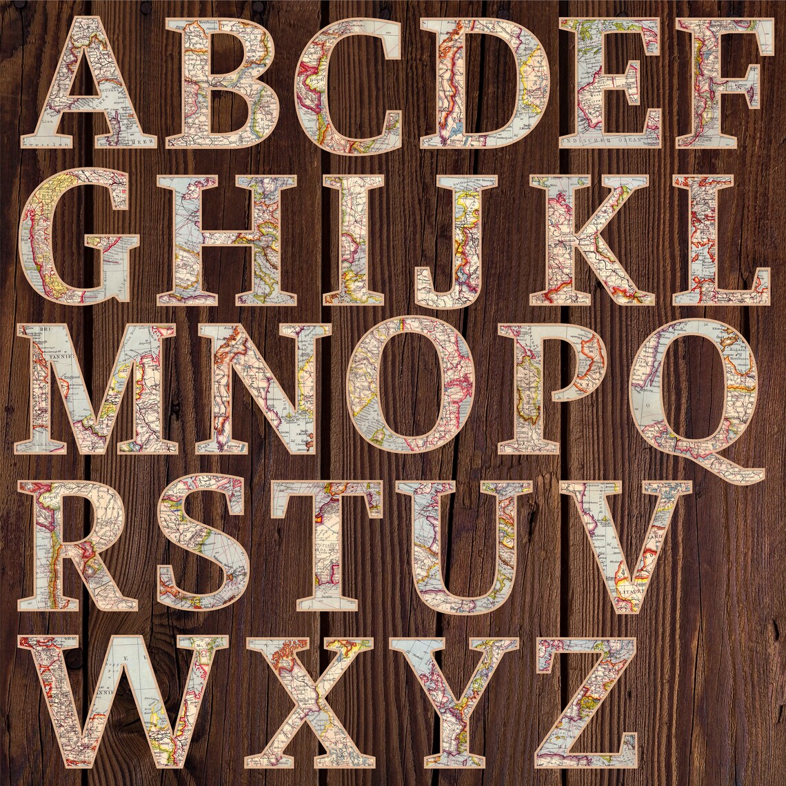 Printable PNG Map Alphabet | Vintage Map Letters | Transparent ...