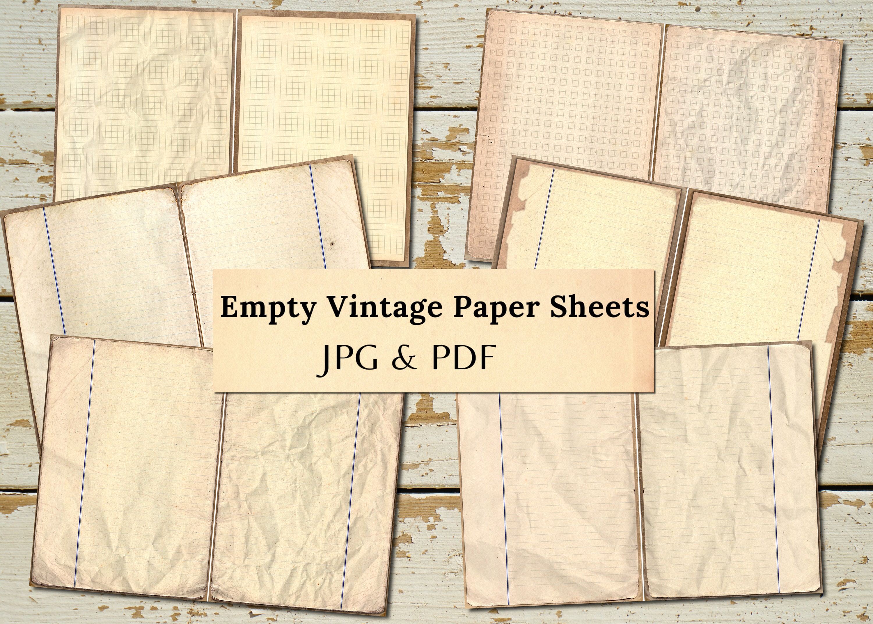 6 Printable Vintage Paper Sheets | Digital A4 Junk Journal Double Pages ...