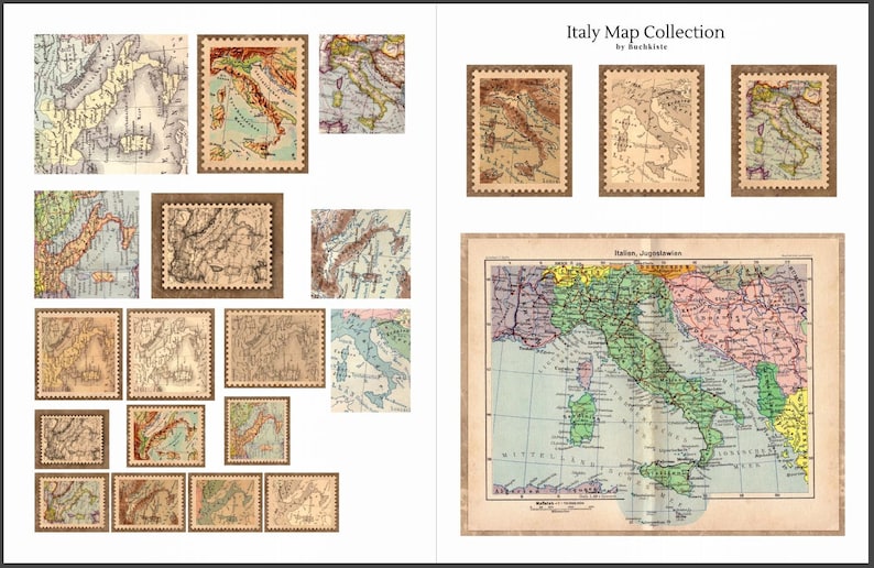 Printable Italy Map Vintage JPG and PDF| Italy Map for Scrapbooking ...