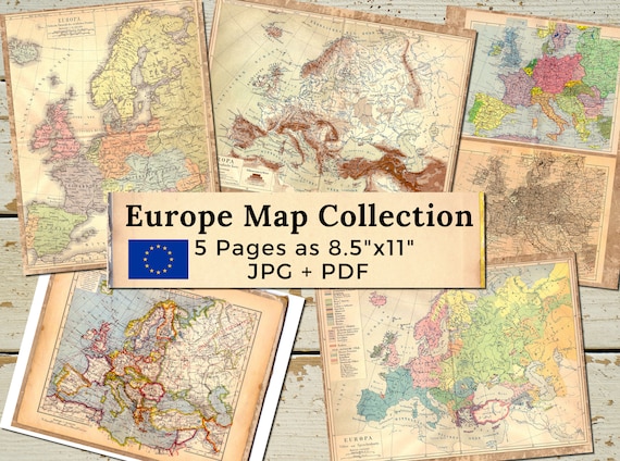 Printable Europe Maps JPG and PDF Vintage Map Europe for - Etsy