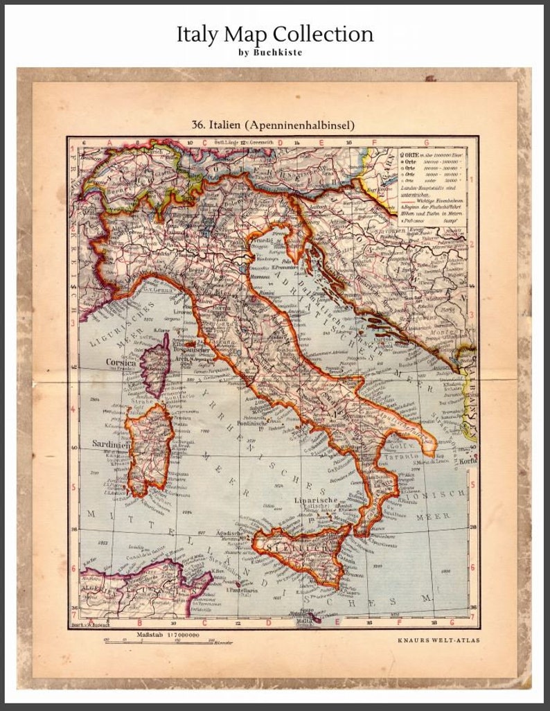 Printable Italy Map Vintage JPG and PDF| Italy Map for Scrapbooking ...