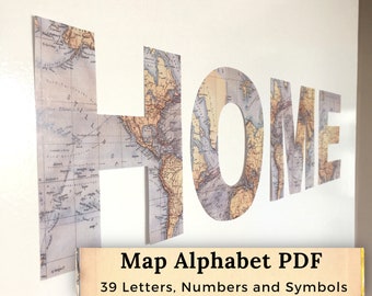Printable PDF Map Alphabet | Vintage Map Letters | Digital Alphabet ...