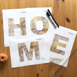 JPG Printable Map Alphabet | Digital Vintage Map Letters | Party Banner ...