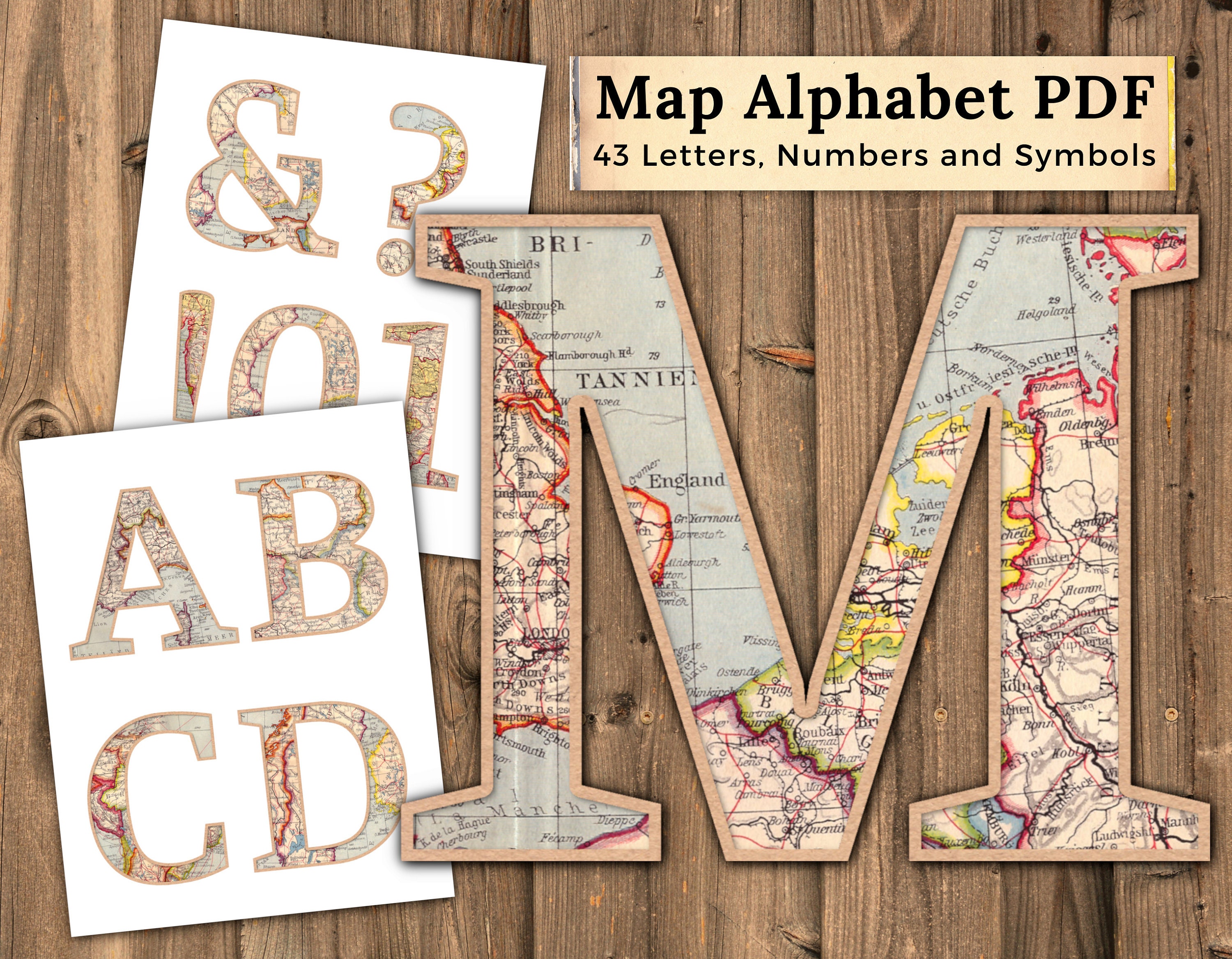Printable PDF Map Alphabet | Vintage Map Letters | Digital Alphabet ...