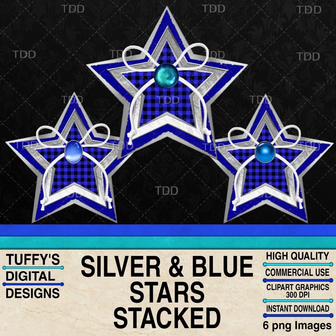 Beautiful Checkered Silver & Blue Star Designs. There Are 3 Stars ...