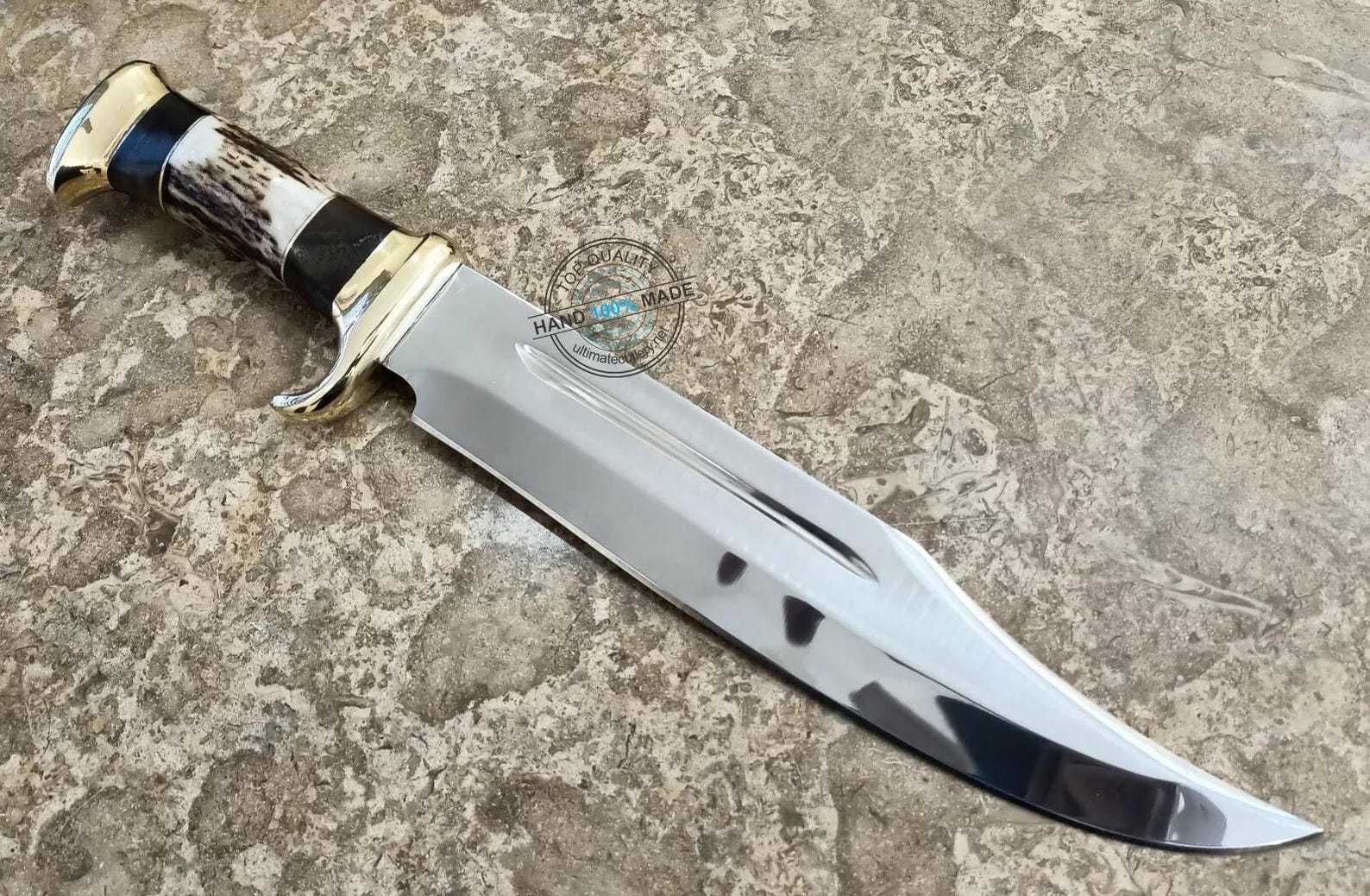 Custom Handmade Mirror Polish Bowie Knife Stag Handle D2 Steel Hunting ...