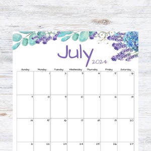 Fillable/editable July Calendar July 2024 Printable Calendar Lavender ...