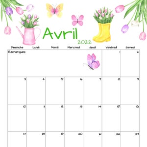 Avril Calendar in French Avril 2022 Printable Calendar | Etsy