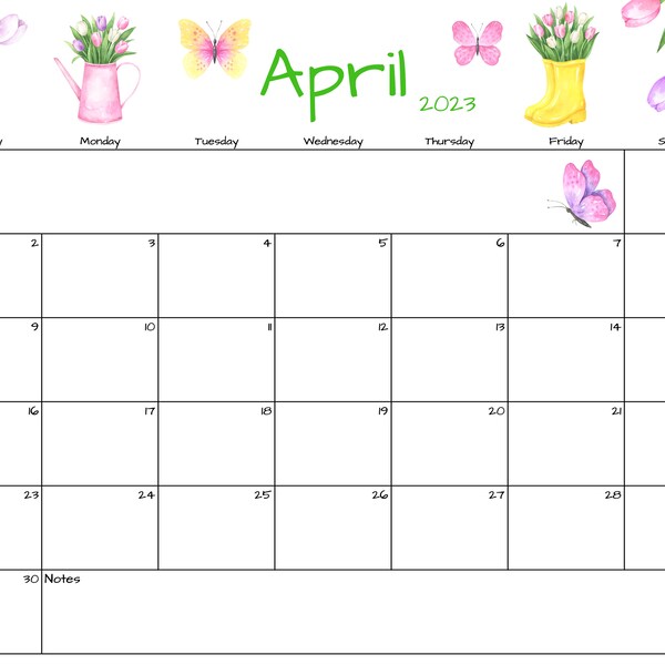 April Editable Calendar - Etsy