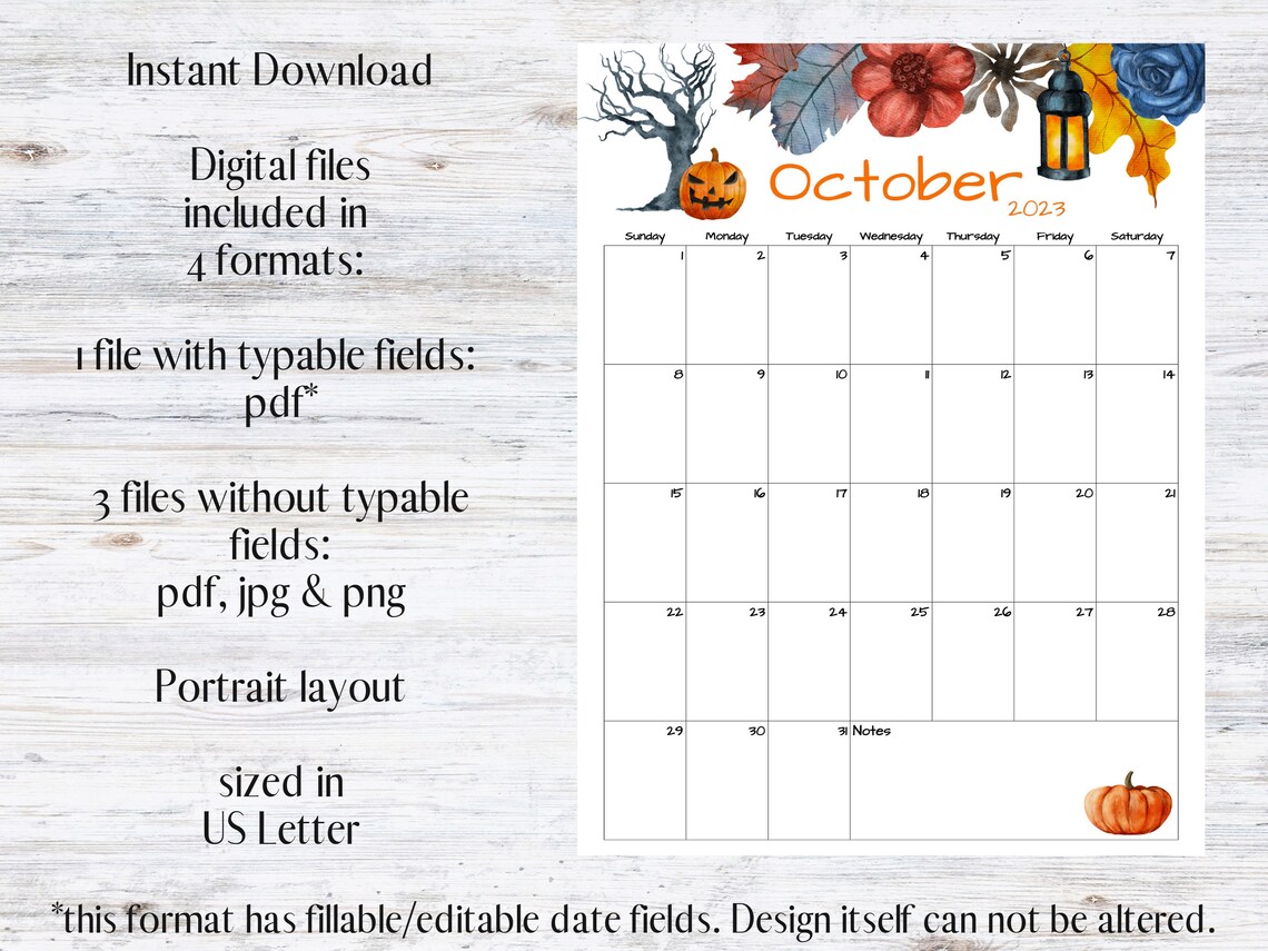 Fillable/editable October Calendar October 2023 Printable Calendar ...