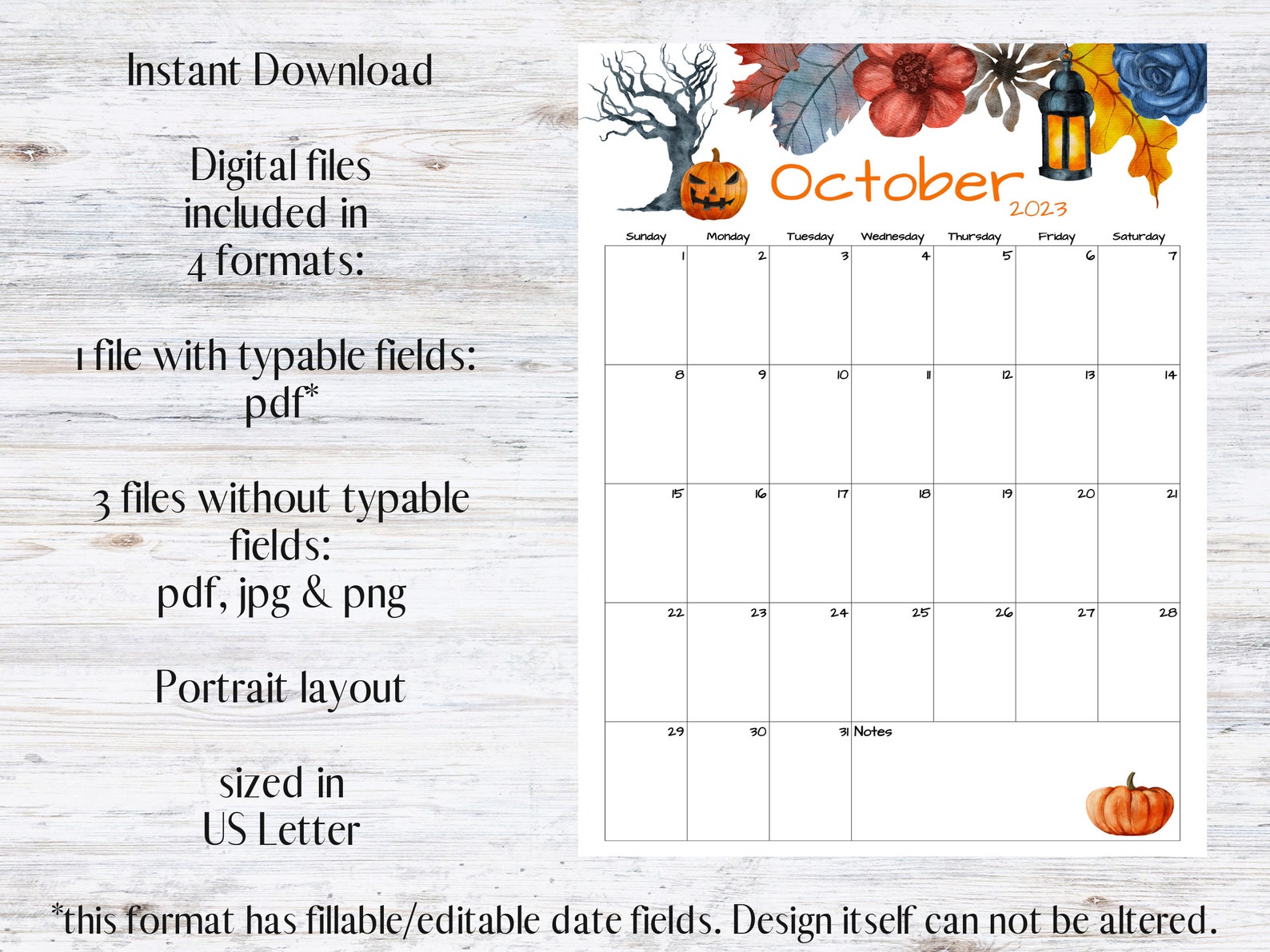 Fillable/editable October Calendar October 2023 Printable Calendar ...