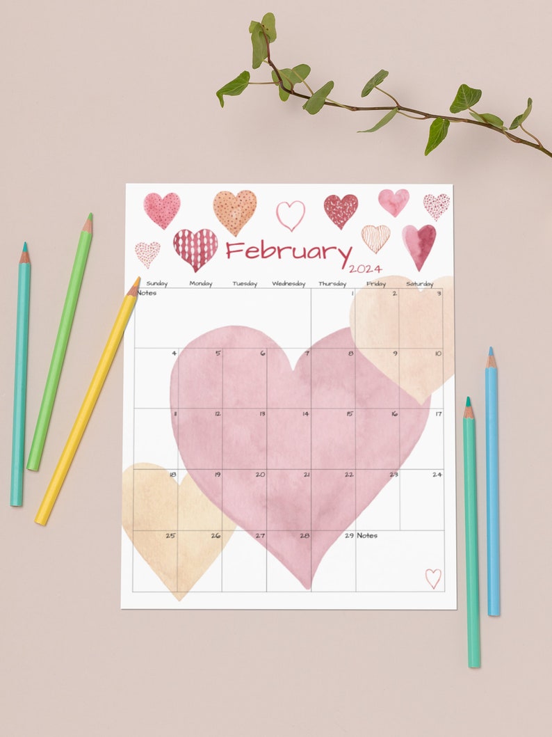 Fillable/editable February Calendar February 2024 Calendar Valentine ...